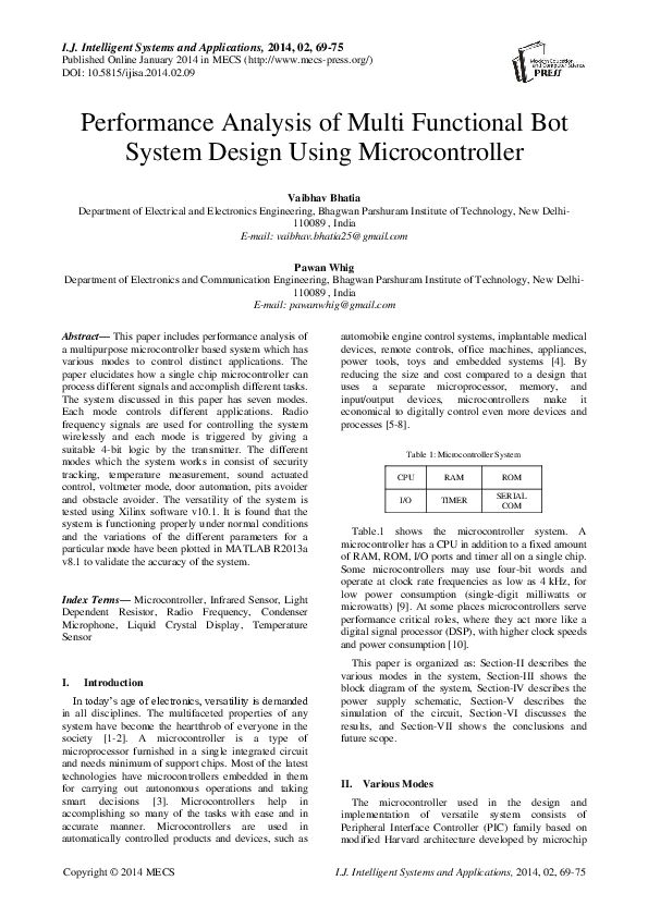 (PDF) Performance Analysis of Multi Functional Bot System Design Using ...