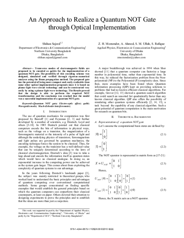 (PDF) An approach to realize a quantum NOT gate through optical ...