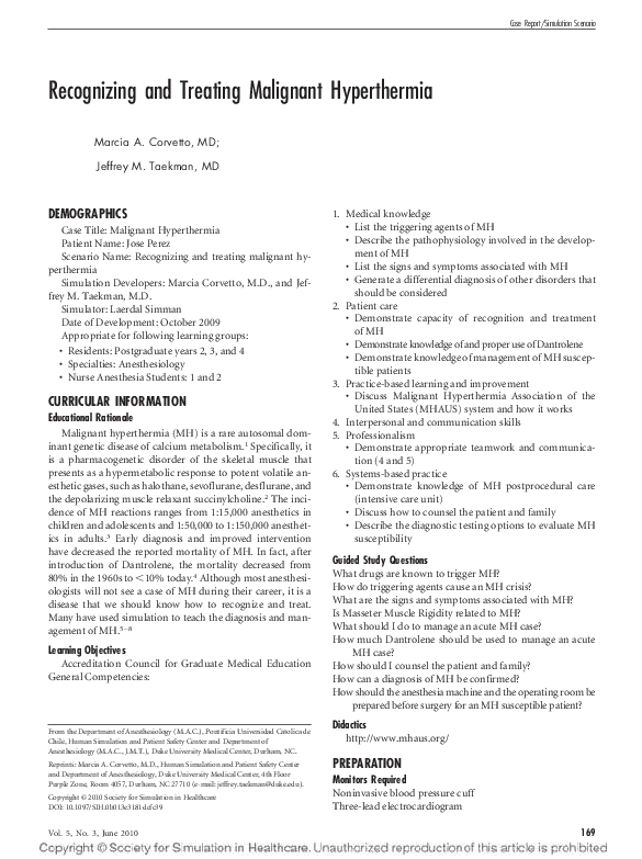 (PDF) Recognizing and Treating Malignant Hyperthermia