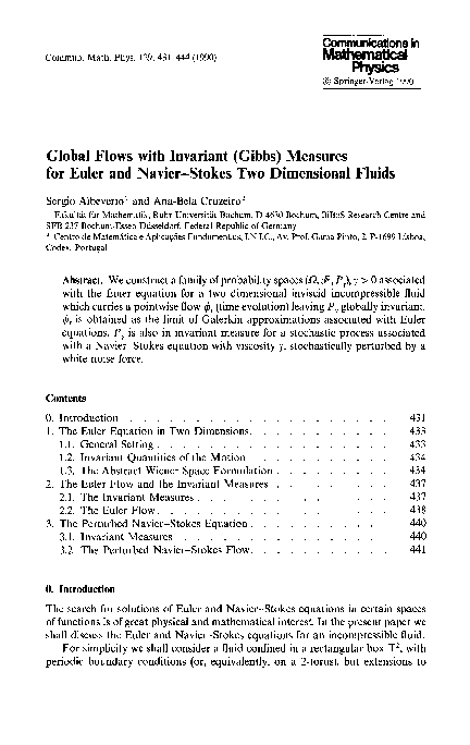 Pdf Global Flows With Invariant Gibbs Measures For Euler And Navier Stokes Two Dimensional