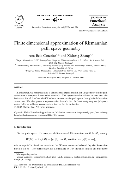 (PDF) Finite dimensional approximation of Riemannian path space geometry