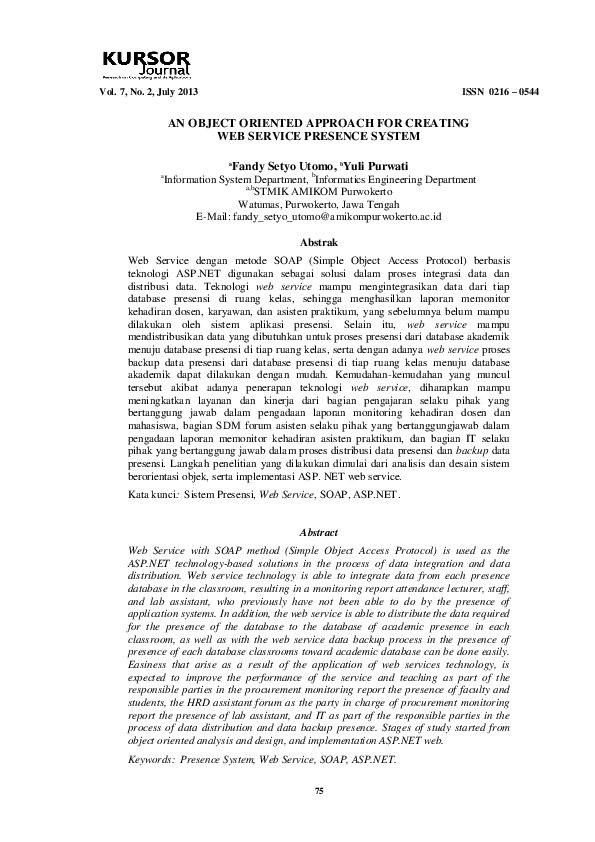 Pdf An Object Oriented Approach For Creating Web Service Presence System