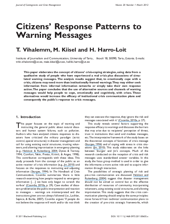 (PDF) Citizens' Response Patterns to Warning Messages