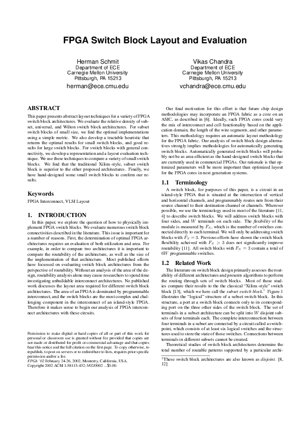 (PDF) FPGA switch block layout and evaluation