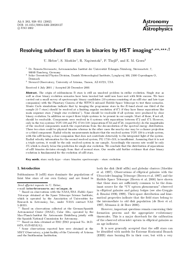 (PDF) Resolving subdwarf B stars in binaries by HST imaging