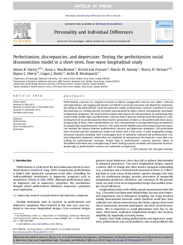(PDF) Perfectionism, discrepancies, and depression: Testing the ...