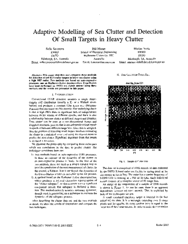 (PDF) Adaptive modelling of sea clutter and detection of small targets in heavy clutter