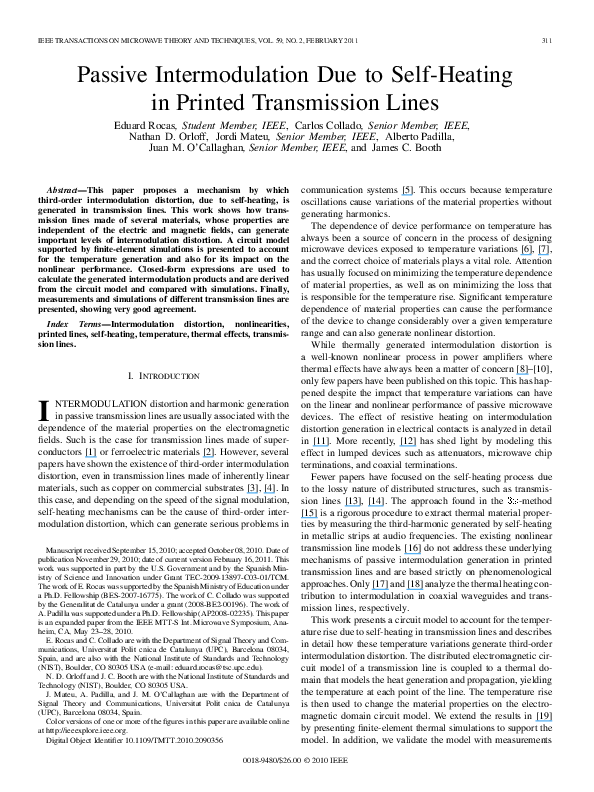 (PDF) Passive Intermodulation Due to Self-Heating in Printed Transmission Lines