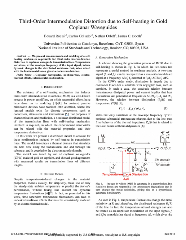 Pdf Third Order Intermodulation Distortion Due To Self Heating In