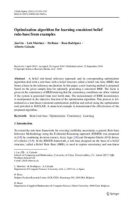 (PDF) Optimization algorithm for learning consistent belief rule-base ...
