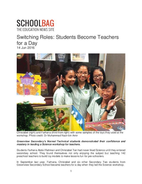 (PDF) Switching Roles: Students Become Teachers for a Day