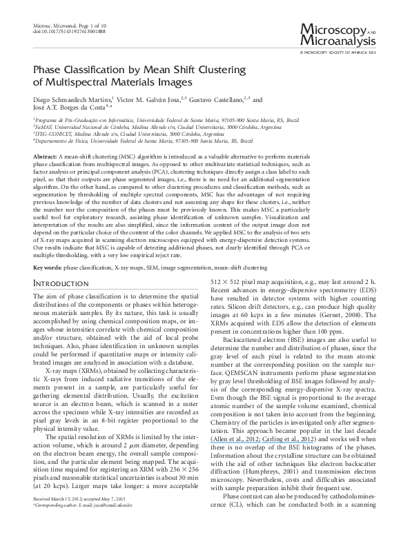 (PDF) Phase Classification by Mean Shift Clustering of Multispectral Materials Images