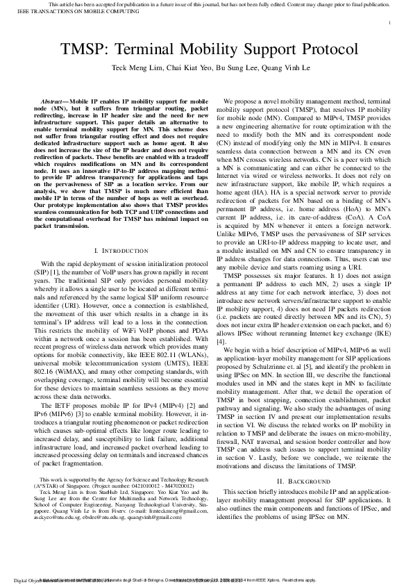 (PDF) TMSP: Terminal Mobility Support Protocol