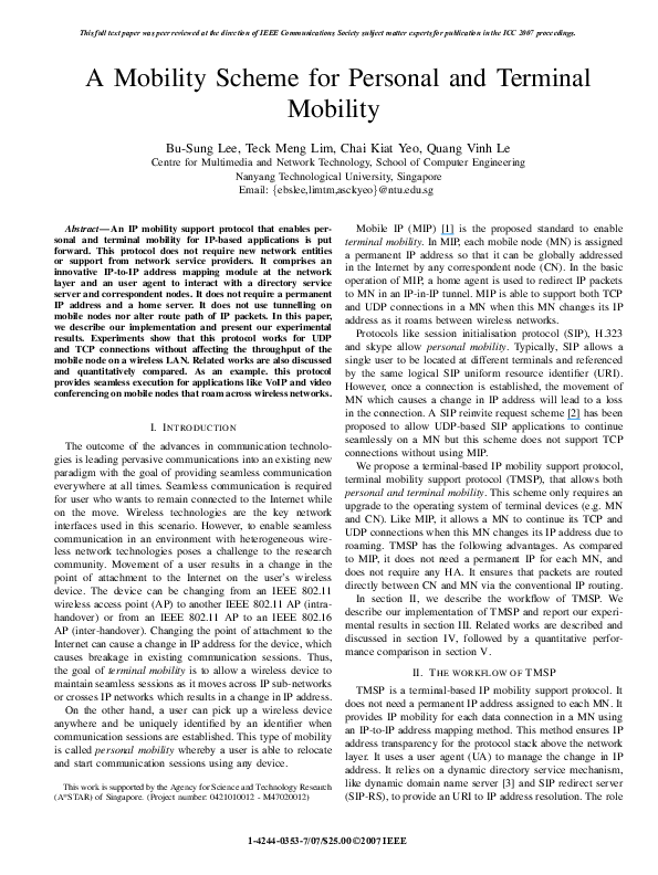 (PDF) A Mobility Scheme for Personal and Terminal Mobility