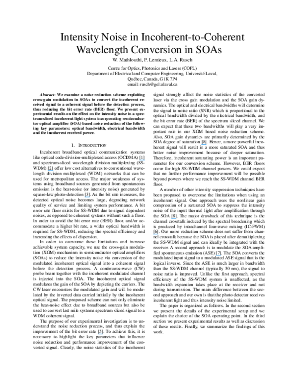 (PDF) Intensity noise in incoherent-to-coherent wavelength conversion in SOAs