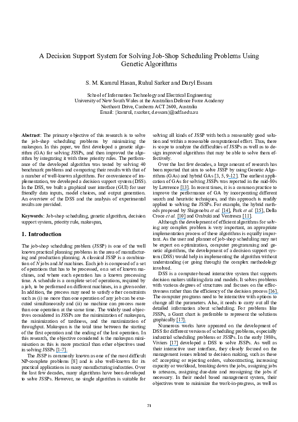 (PDF) A Decision Support System for Solving Job-Shop Scheduling Problems Using Genetic Algorithms