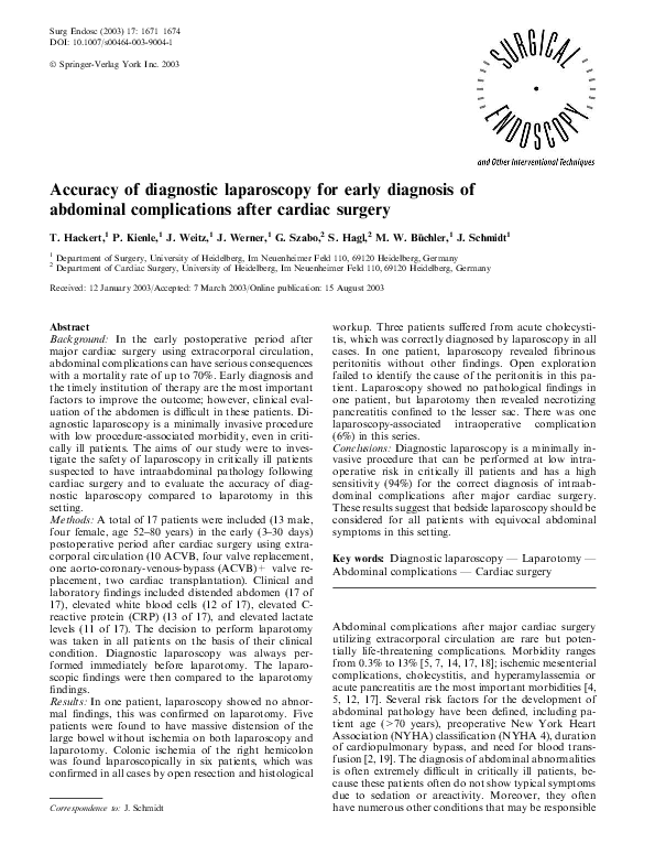 (PDF) Laparoscopy Accuracy in Diagnosing Abdominal Issues Post-Cardiac ...