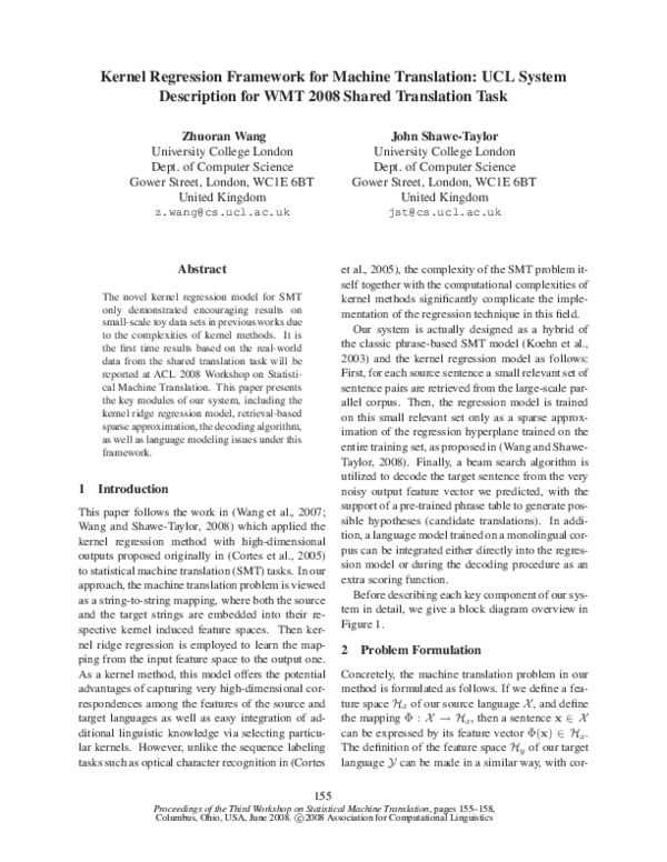 (PDF) Kernel regression framework for machine translation