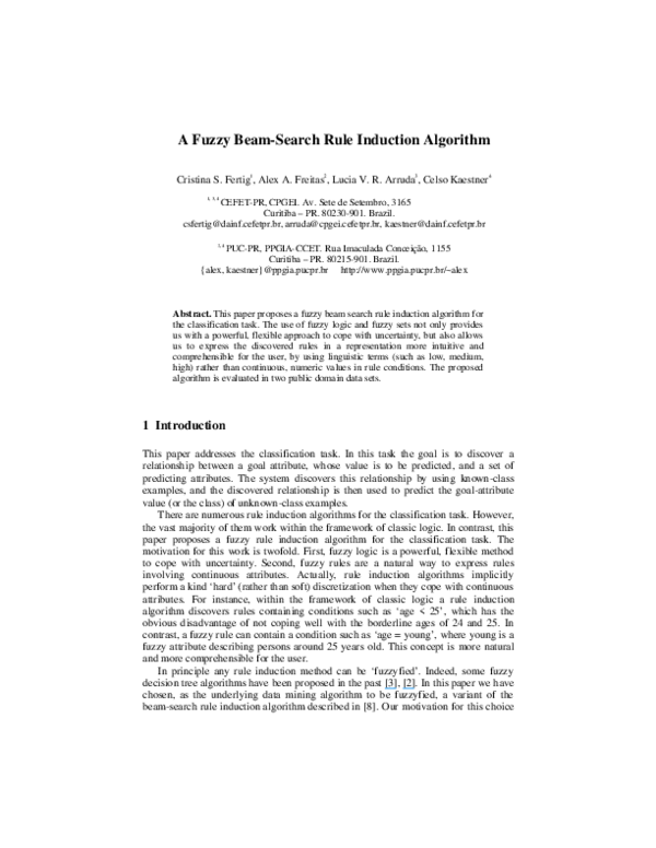 Pdf A Fuzzy Beam Search Rule Induction Algorithm
