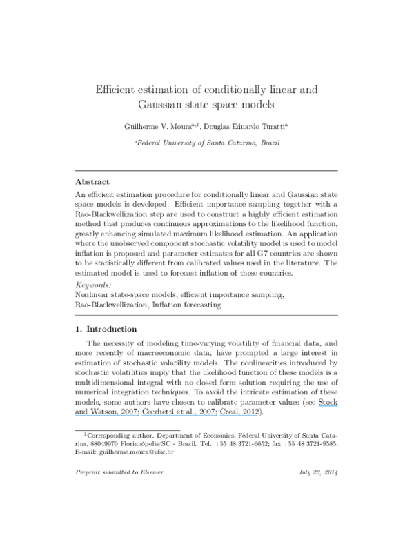 Pdf Efficient Estimation Of Conditionally Linear And Gaussian State