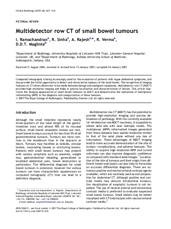 (PDF) Multidetector row CT of small bowel tumours