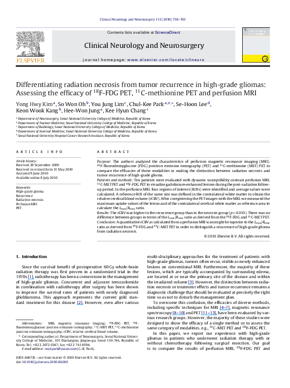 (PDF) Differentiation of radiation necrosis from glioblastoma ...