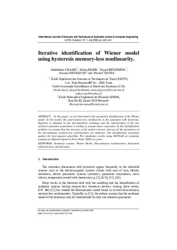 (PDF) Iterative identification of Wiener model using hysteresis memory ...