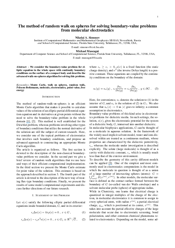 (PDF) The method of random walk on spheres for solving boundary-value problems from molecular ...