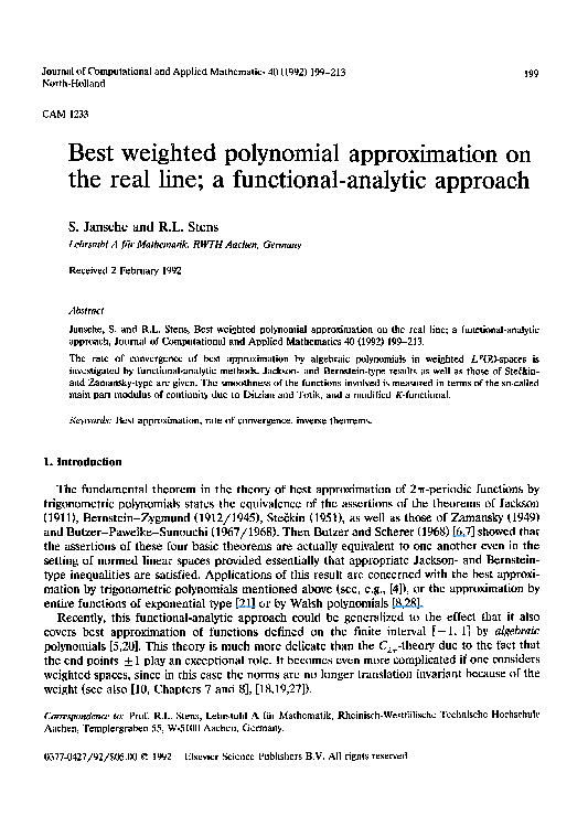 Pdf Best Weighted Polynomial Approximation On The Real Line A Functional Analytic Approach