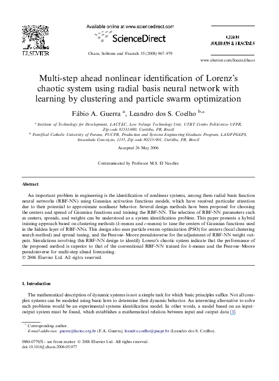 Pdf Multi Step Ahead Nonlinear Identification Of Lorenzs Chaotic System Using Radial Basis