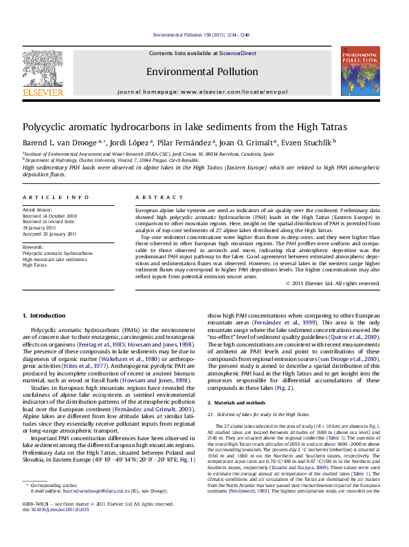 (PDF) Polycyclic aromatic hydrocarbons in lake sediments from the High Tatras