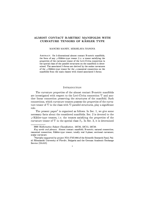 (PDF) Almost contact B-metric manifolds with curvature tensors of ...