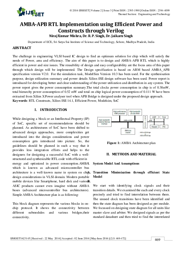 Pdf Amba Apb Rtl Implementation Using Efficient Power And Constructs