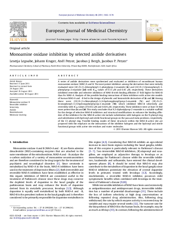 (PDF) Monoamine oxidase inhibition by selected anilide derivatives