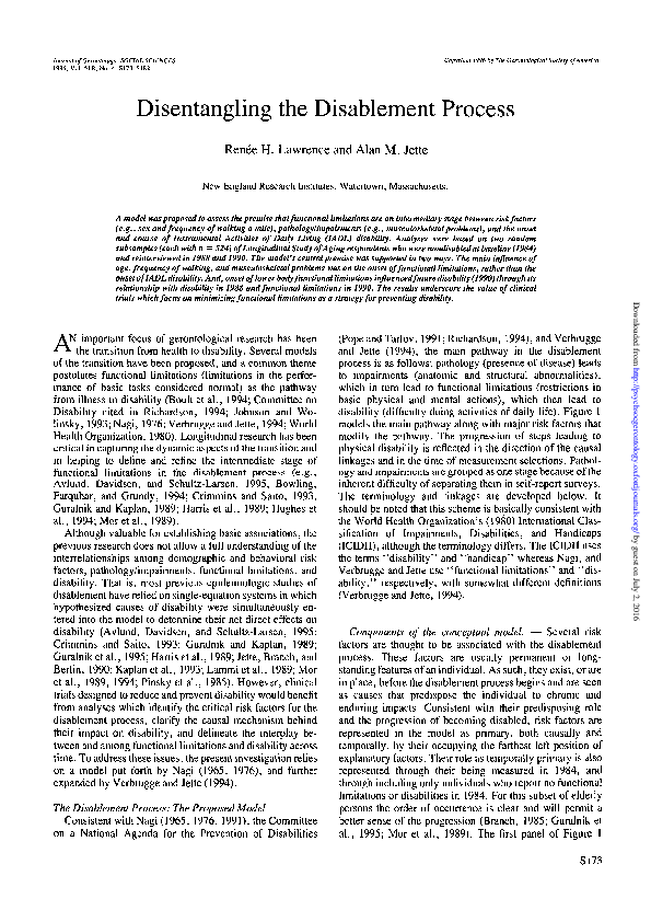 (PDF) Disentangling the Disablement Process