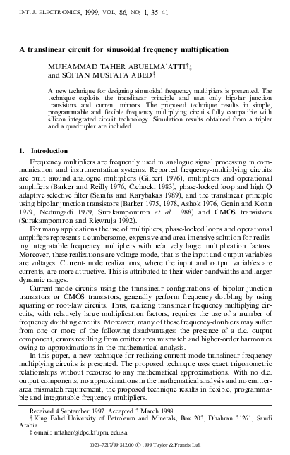 (PDF) A translinear circuit for sinusoidal frequency multiplication