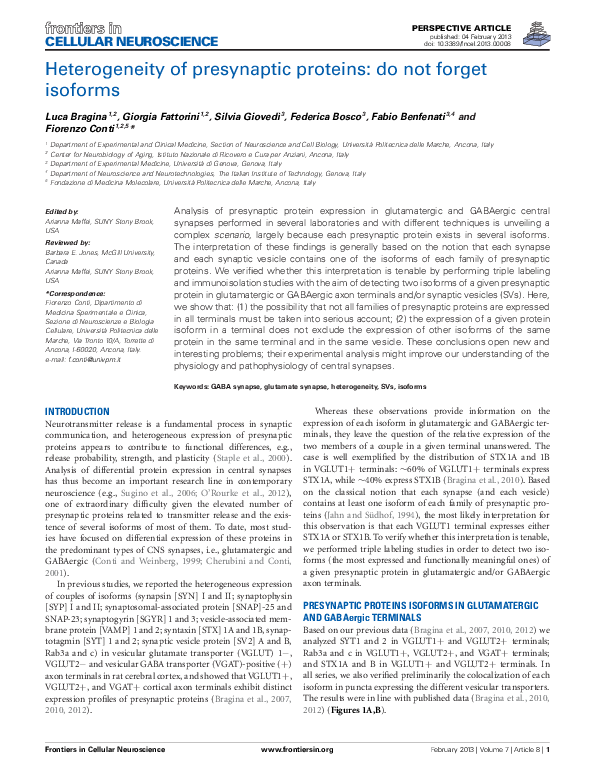 (PDF) Heterogeneity of presynaptic proteins: do not forget isoforms