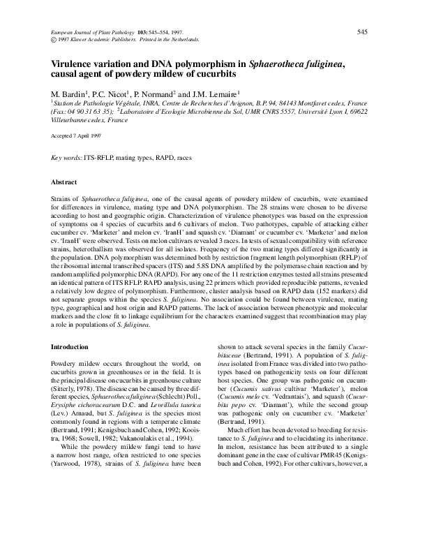 (PDF) Virulence variation and DNA polymorphism in Sphaerotheca ...