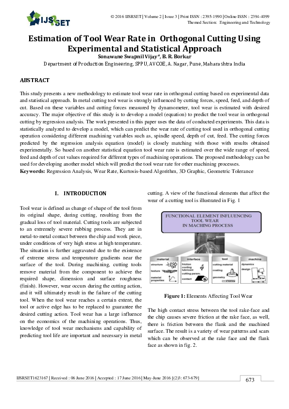 (PDF) Estimation of Tool Wear Rate in Orthogonal Cutting Using Experimental and Statistical Approach