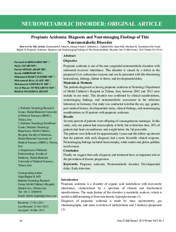 (PDF) Propionic acidemia: Diagnosis and neuroimaging findings of this neurometabolic disorder