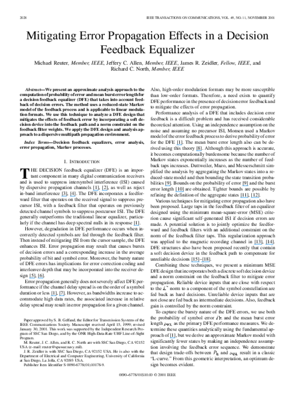 (PDF) Mitigating error propagation effects in a decision feedback equalizer
