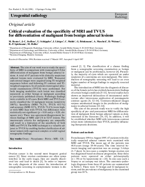(PDF) Critical evaluation of the specificity of MRI and TVUS for ...