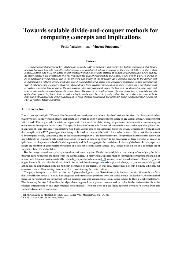 (PDF) Towards scalable divide-and-conquer methods for computing concepts and implications