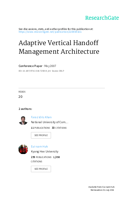 Pdf Adaptive Vertical Handoff Management Architecture Adaptive Vertical Handoff Management