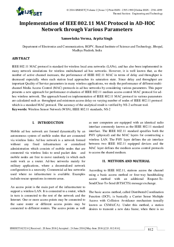 (PDF) Implementation of IEEE 802.11 MAC Protocol in AD-HOC Network through Various Parameters ...