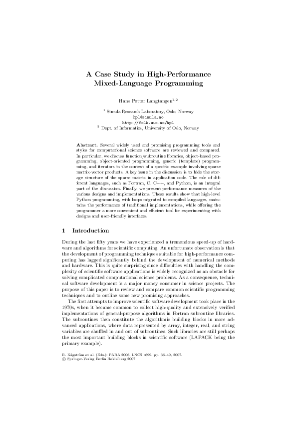 (PDF) A case study in high-performance mixed-language programming