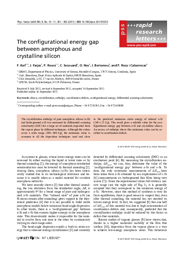 (PDF) The configurational energy gap between amorphous and crystalline ...