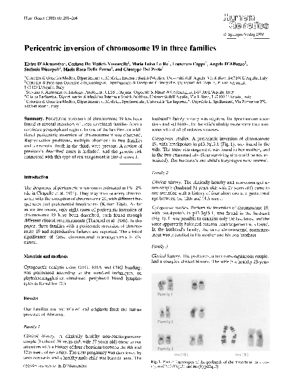 (PDF) Pericentric inversion of chromosome 19 in three families