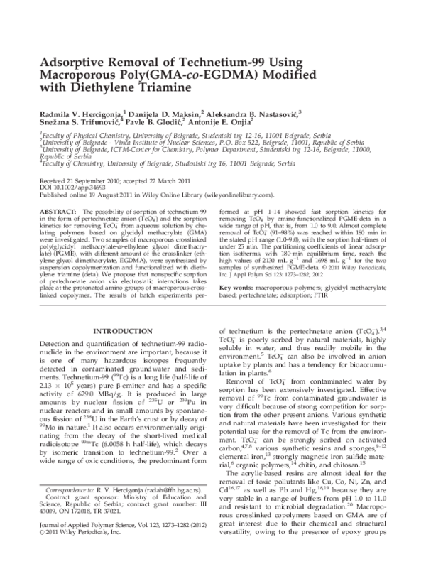 (PDF) Adsorptive removal of technetium-99 using macroporous poly(GMA-co ...