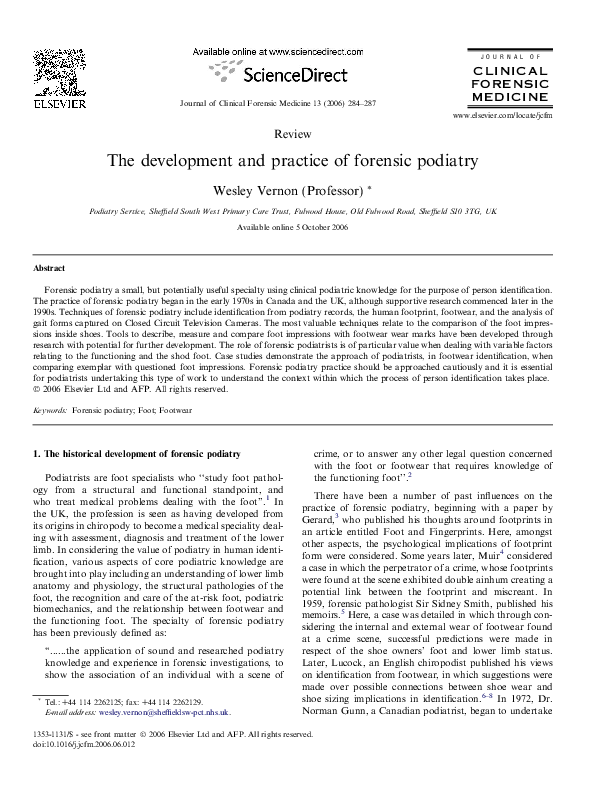 (PDF) The development and practice of forensic podiatry